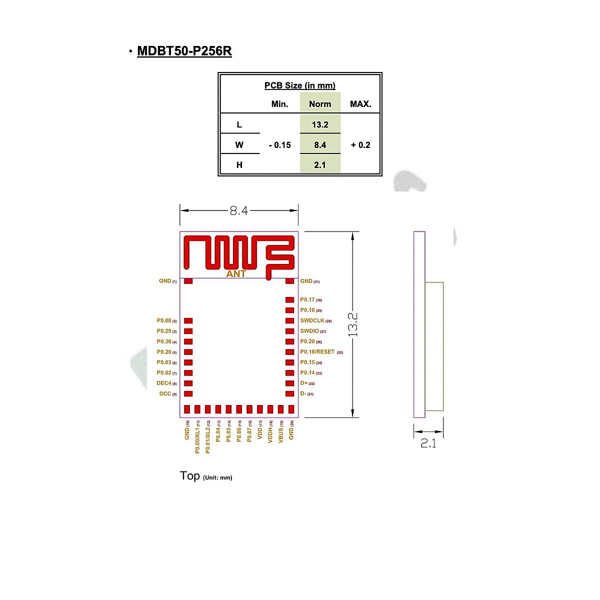 MDBT50-P256R Nordic nRF52820 Module (18 GPIO) PCB Antenna Bluetooth Zigbee Thread Module BT5.2 FCC IC CE MIC Telec KC SRRC RCM NCC