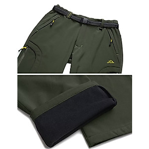 MAGCOMSEN Hiking Pants Mens Winter Pants Thick Pants Camping Pants Fleece Lined Pants Snow Pants Men Green