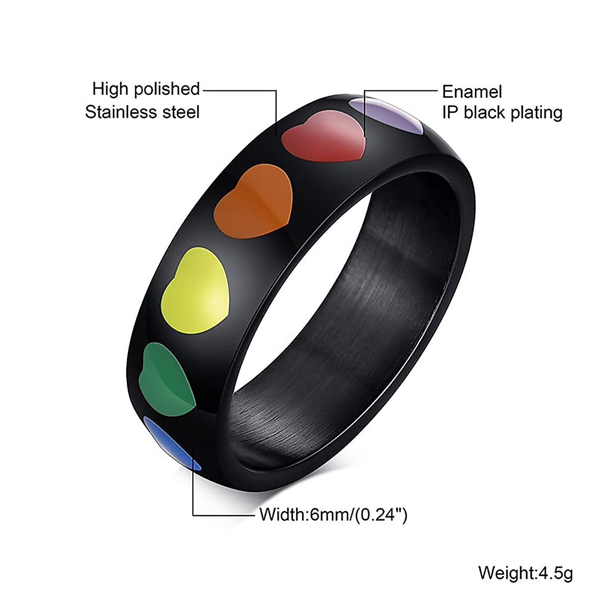 Dainty Love Heart Rainbow Enameled LGBT Pride Band Rings Chuky Thick Stainless Steel Statement Promise Engagement Eternity Couple Rings Love is Love Finger Knuckle Rings Boyfriend Girlfriend Wedding
