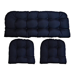 RSH DECOR Indoor Outdoor 3 Piece Wicker Cushion Set, Loveseat Settee 41" x 19" & 2 Matching Chair Cushions 19" x 19" - Made with Sunbrella Canvas Navy Blue Fabric