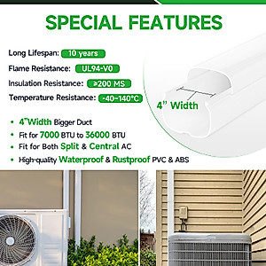 Cestluck 4'' 7.5 Ft Mini Split Line Set Cover, PVC & PP Line Cover Set Universal for Mini Split AC & Central AC