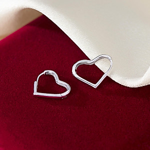 SLUYNZ 925 Sterling Silver 1.6CM Heart Hoop Earrings for Women Teen Girls Minimalist Hoop Earrings Sweet Love Heart Earrings (A-Silver)