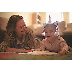 KORABA Kids Wireless Headphones for Girls Children Teens, LED Light Up Bluetooth Unicorn Headphones with Microphone for School/Xmas/Online Study/Unicorn Gifts (Pink Wireless)