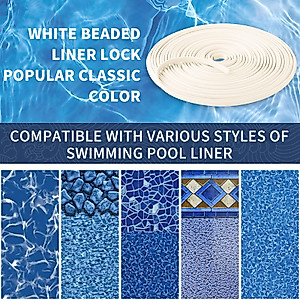 Swimming Pool Liner Locking Strips - 120ft White Pool Bead Wedge Lock Roll, Pliable Plastic Flexible Pool Liner Repair Kit Fit for most Above-Ground & In-Ground Swimming Pool Vinyl Beaded Liners