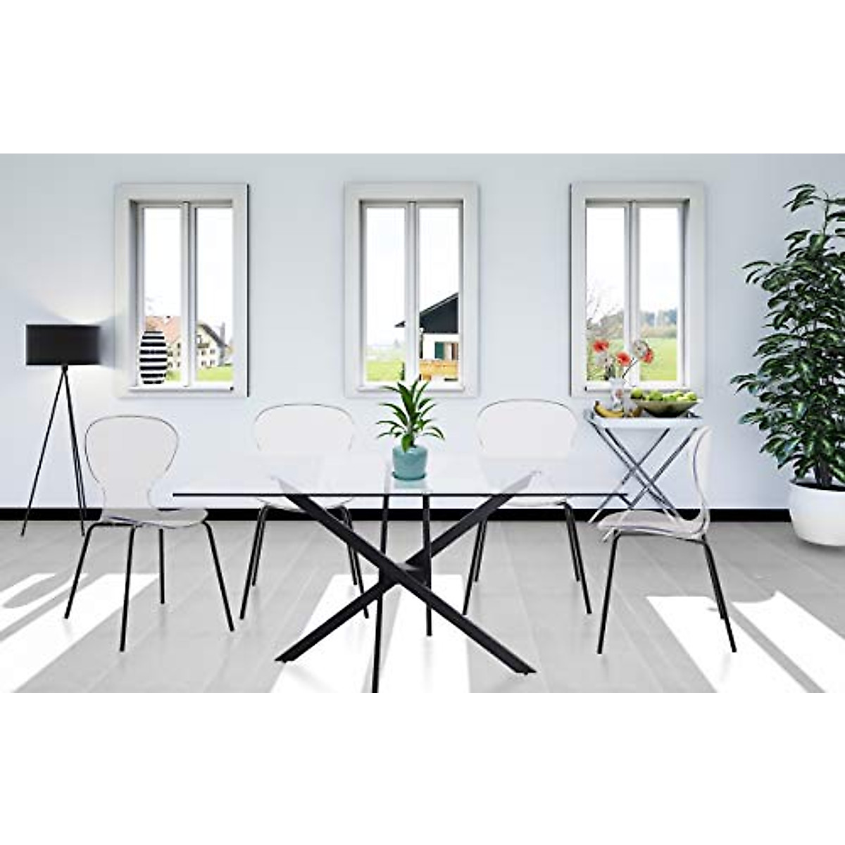 Meridian Furniture Clarion Collection Modern | Contemporary Lucite Polycarbonate Stackable Dining Chair with Sturdy Metal Legs, Set of 2, 19.5" W x 19" D x 32.5" H, Matte Black Finish