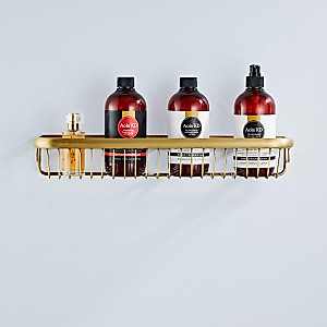 Antique Brass Bathroom Shelf Shower Organizer Caddy Wall Mounted Shampoo Holder Basket