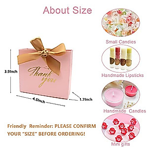 Pink Gift Bags 25Pack Extra Small Size Thank You Paper Gift Bags with Gold Bow Ribbon, 4.5x1.7x3.9 Mini Party Favor Treat Boxes for Wedding, Baby Shower, bridal, Holiday Gifts Bulk