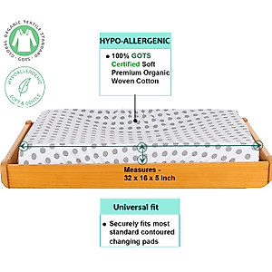 100% Organic Cotton Diaper Changing Pad Cover for Baby Boys & Girls–Soft 100% Woven Cotton–Universal, Elastic Trim Edges Design–Unisex– Perfect for Cradle and Bassinet,Stain Resistant & Machine Wash