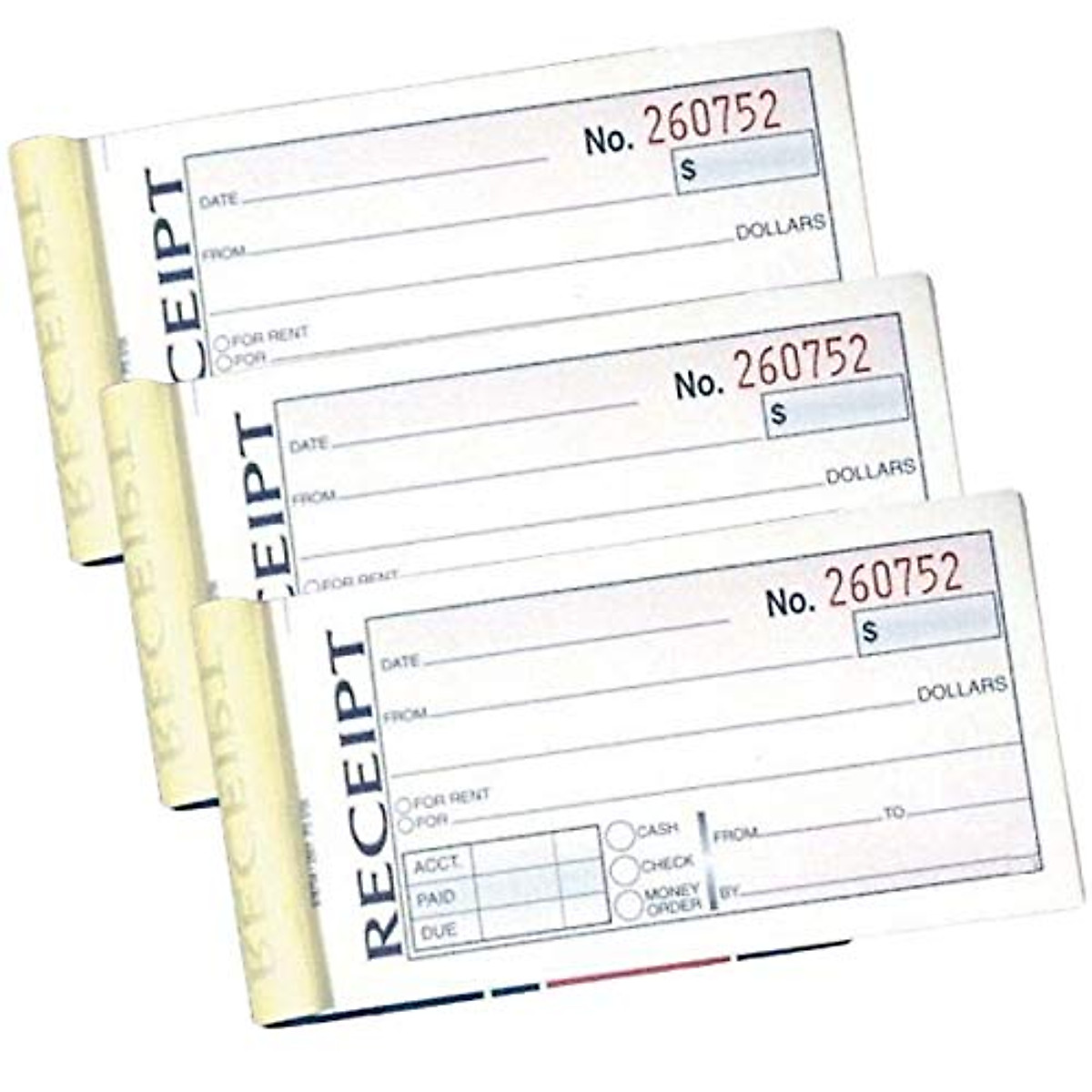 1InTheOffice Money and Rent Receipt, 2-3/4 x 5-3/8 Inches, 2-Parts, Carbonless, White/Canary, 50 Sets per Book (3 Books)