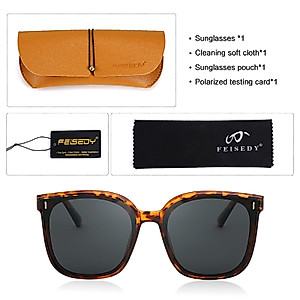 FEISEDY Women Oversized Vintage Polarized Sunglasses Square Cute Trendy Classic Simple Men B2758 (006 Leopard Frame & Grey Lens, 58)