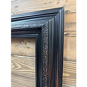 8 x 10 Traditional wood picture frame, handmade, custom made, handpainted, Distressed Black (8 X 10 W/PLEXIGLASS AND BACKING)