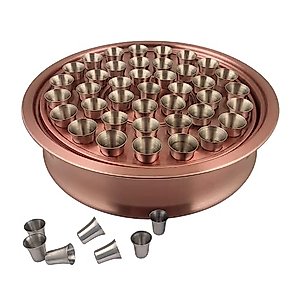 Communion Ware Holy Wine Christian Worship Serving Tray with 40 Cups for Churches - Stainless Steel (Copper)