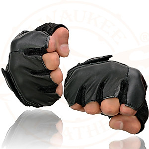 Milwaukee Leather SH217 Men's Black Leather Gel Padded Palm Fingerless Motorcycle Hand Gloves W/Breathable ‘Mesh Material’ - Large