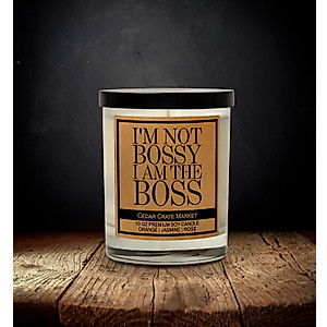 I'm Not Bossy I Am The Boss, Kraft Label Scented Soy Candle, Orange, Jasmine, Rose, 10 Oz. Glass Jar Candle, Made in The USA, Decorative Candles, Funny and Sassy Gifts