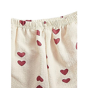 Verdusa Women's Two Piece Heart Print Button Down Collar Shirts and Shorts PJ Sets Beige M