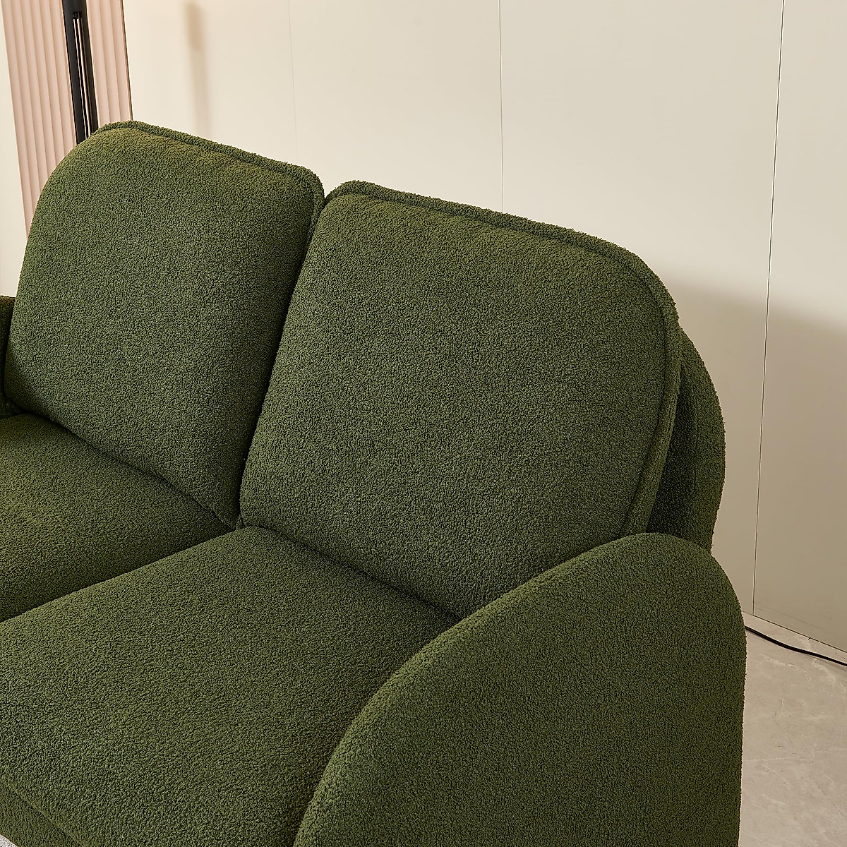 VnndeNest 59" Loveseat Sofa, Lambswool Sherpa Fabric Mid Century Modern Sofa, Upholstered Comfy Small Couches with Cushions & Armrest, 2 Seater Small Sofa for Small Spaces, Living Room, Bedroom, Green