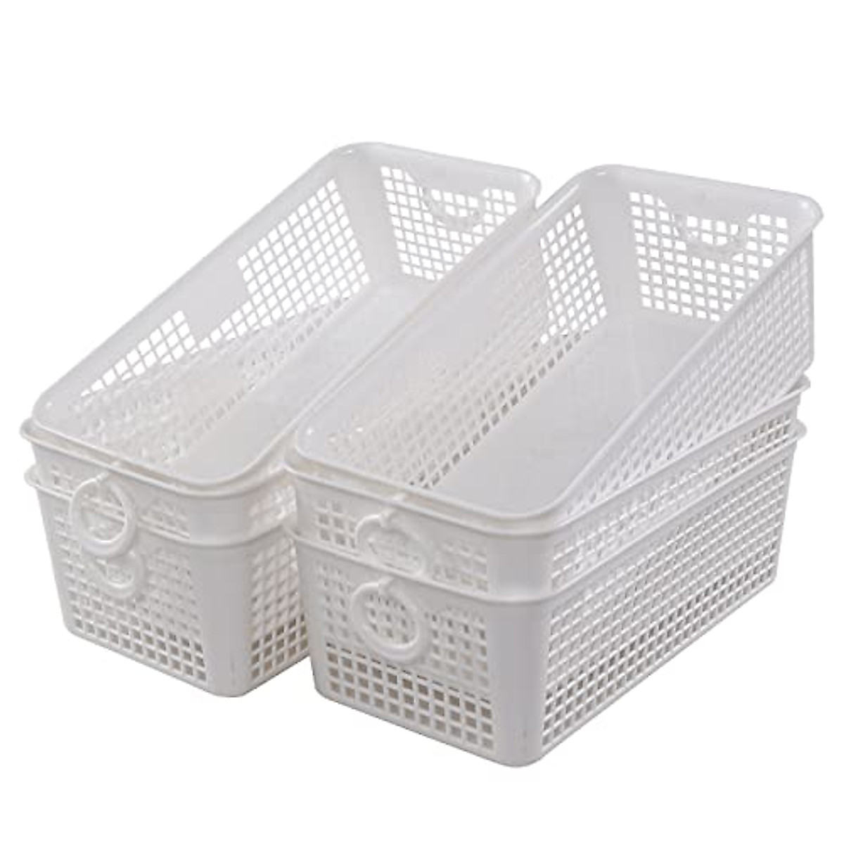 Tstorage Slim Plastic Storage Baskets with Circles, Plastic Desktop Pencil Baskets, 6 Packs