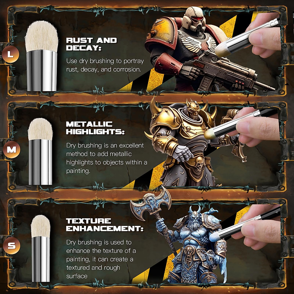 Golden Maple Miniature Paint Brushes Drybrush-10pcs Micro Detail Paint Brush Set, Small Fine Detail Brushes for Acrylic, Watercolors & Paint by Number, Citadel, Figurine, 40k