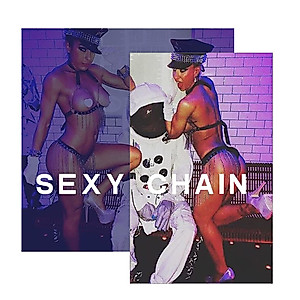 CanB Rhinestone Sexy Bra Chian Sparkly Crystal Tassel Underwear Body Chains Summer Halter Backless Beach Bikini Nightclub Hallowen Chain Body Accessories Jewwlry for Women and Girls (A)