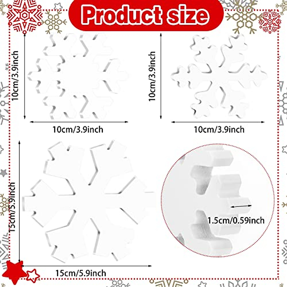 3 Pcs Winter Wooden Snowflake Decor Winter Snowflake Table Signs Wonderland Snowflake Wood Blocks Farmhouse Christmas Tiered Tray Decorations for Xmas Country Table Shelf (White)