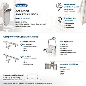 Amerock HBX37012G1026 | Unison Single Prong Decorative Wall Hook | Satin Nickel/Polished Chrome Hook for Coats, Hats, Backpacks, Bags | Hooks for Bathroom, Bedroom, Closet, Entryway