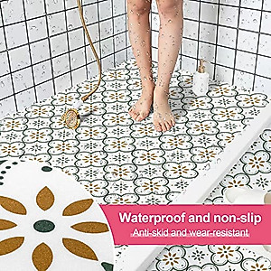Peel & Stick Floor Tiles Vinyl Flooring 8"x8", Self-Adhesive Removable, Suitable for Wall, Floor, Kitchen, Bathroom,10 Sheets (Green Flower)
