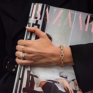 SOFYBJA 18k Gold Plated Chunky Wide Cuban Curb Oval Rolo Link Chain Bracelets for Women Rope Bracelets Handmade Jewelry for Women