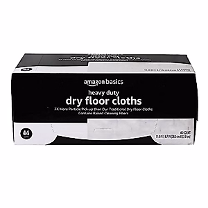 Amazon Basics Quilted Heavy Duty Dry Floor Cloths to Clean Dust, Dirt, Pet Hair, 44 Count (Pack of 1), White, 11" x 8.7"