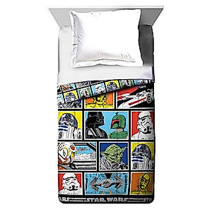 Star Wars Classic Grid Full Comforter - Super Soft Kids Reversible Bedding features Darth Vader, Stormtrooper, and Chewbacca - Fade Resistant Polyester Microfiber Fill (Official Star Wars Product)