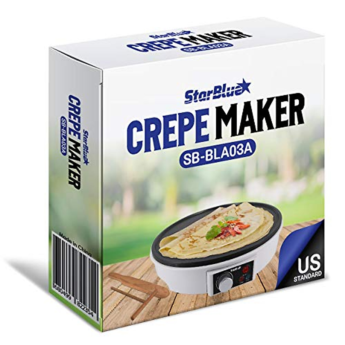 12" Electric Crepe Maker by StarBlue with FREE Recipes e-book and Wooden Spatula - Perfect for Crepes, Roti, Tortillas, Blintzes, Pancakes, Waffles, Eggs, Bacon AC 120V 50/60Hz 1000W