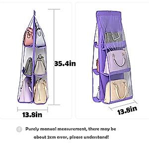 Double-Sided Six-Layer Hanging Storage Bag, High Capacity Transparent Collapsible 6 Pockets, Hanging Closet Storage Bag, Hanging Purse Handbag Organizer (Black)