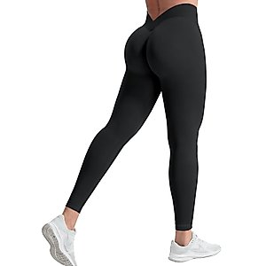 YEOREO Liz Scrunch Workout Leggings for Women High Waisted Butt Lifting V Back Waist Seamless Gym Yoga Leggings Black M