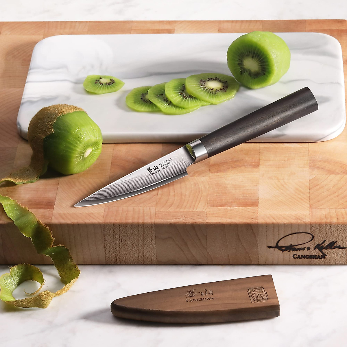 Cangshan HAKU Series 501097 X-7 Damascus Steel Forged 3.5-inch Paring Knife with Sheath