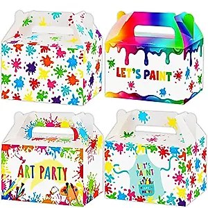 12 Pack Paint Art Party Boxes Painting Party Favor Candy Treat Boxes Paint Theme Birthday Goodies Valentine's Day Gift Boxes for Kids Birthday Baby Shower Party Decorations Supplies 6 x 3 x 3.5 Inches