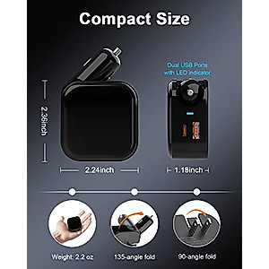 SAUNORCH USB C Car Charger Block, Cigarette Lighter Adapter and USB Wall Phone Charger W/ 2 in 1 Foldable Plug 20W Type C PD &18W QC 3.0 Charger Fast Charging for iPhone 14/13/12/11/XR,iPad, Samsung