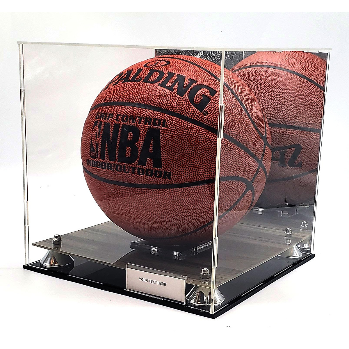 Basketball Display Case Full Size, Clear Acrylic with Mirror & 2 Level Riser UV Protection, Square Box Collectible Memorabilia