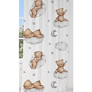 Teddy Bear and Clouds Baby Boy Room Curtain Nursery Curtains Window Curtains (Pair of - 28" x 84")