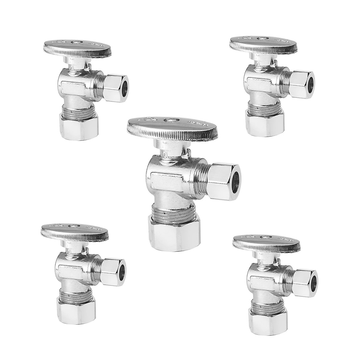 GUOFIS 5 Pack Angle Stop Valve,1/4 Turn Water Shut Off Valves,1/2" Nominal (5/8" OD) Compression Inlet x 3/8" OD Compression Outlet Shut-off Valve for Bathroom Toilet Kitchen Shower Plumbing