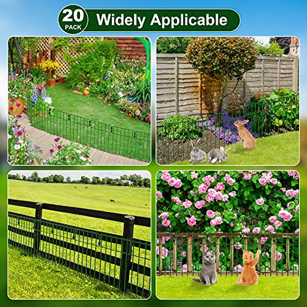 20 Pack Animal Barrier Fence,No Dig Garden Decorative Fence Rustproof Metal Wire Panel Border for Dog Defense Animal Barrier Rabbit Fencing Flower Edging for Yard Landscape Patio Outdoor 20.2ftx17in