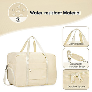 Sports Gym Bag with Wet Pocket & Shoes Compartment, Travel Duffel Bag for Men and Women Lightweight Fabric upgrade, Beige