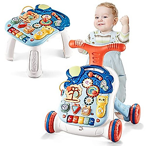 Baby Learning Walker 3 in 1 Sit-to-Stand Learning Walker Kids Activity Center with Weight Gain Design Table Lights Music Phone Multifunction Educational Push Toy for Toddlers Boys Girls (Colorful)