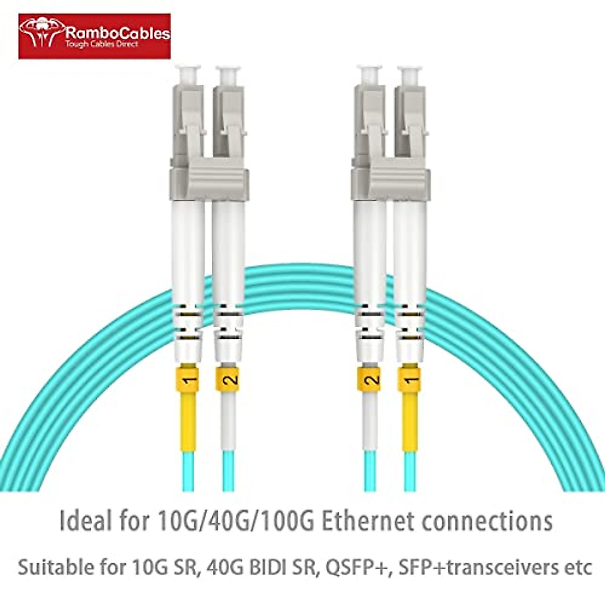 3m(10ft) OM4 LC to LC Fiber Patch Cables, Options 7inch~500ft OM4 Fiber LC to LC Cable, Multimode Fiber Optic Duplex MMF 50/125μm 40G/100G LSZH RamboCables