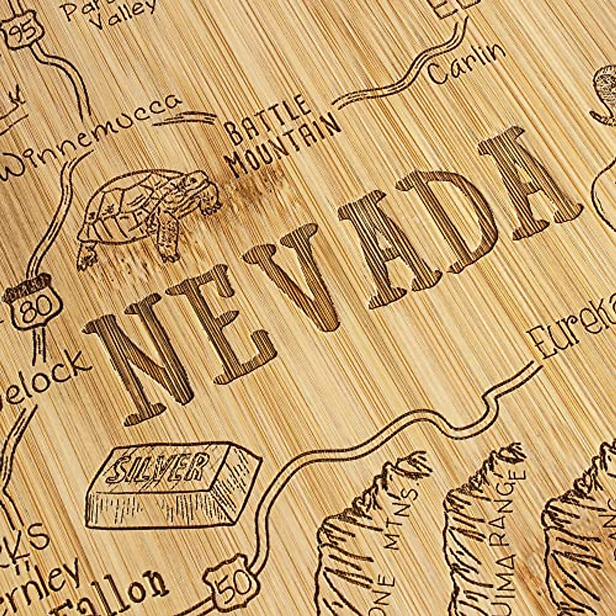 Totally Bamboo Destination Nevada State Shaped Serving and Cutting Board, Includes Hang Tie for Wall Display