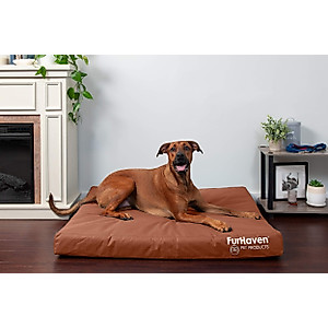 Furhaven Water-Resistant Orthopedic Dog Bed for Large Dogs w/ Removable Washable Cover, For Dogs Up to 95 lbs - Indoor/Outdoor Logo Print Oxford Polycanvas Mattress - Chestnut, Jumbo/XL