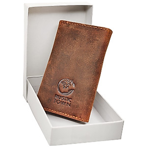 RUSTIC TOWN Slim Compact Leather Key Holder Wallet Pouch Gifts Him Her Men and Women (Brown)