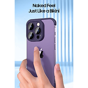 LEKEVO Frameless Fit for iPhone 14 Pro Case with Camera Lens Protector, Slim Soft TPU Shockproof Phone Cover, Minimalist Yet Protective Bumper Shell (Purple)