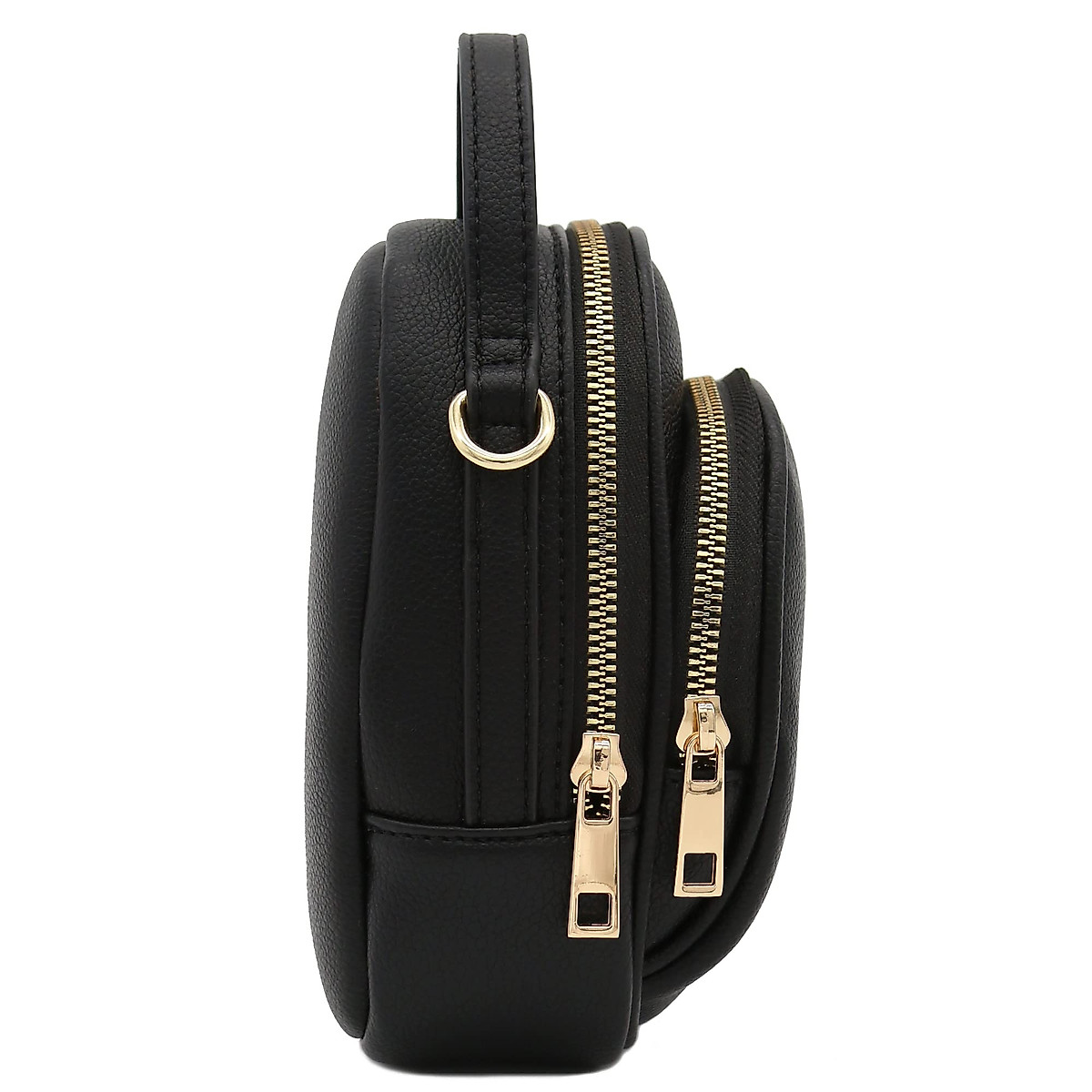 FashionPuzzle Two Compartment Phone Crossbody Mini Bag (Black)