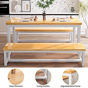 AWQM Dining Room Table Set, Kitchen Set with 2 Benches, Ideal for Home, and Room, Breakfast of 43.3x23.6x28.5 inches, Benches 38.5x11.8x17.5 Beige