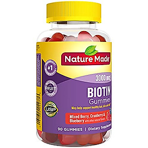 Nature Made Biotin 3000 mcg, Dietary Supplement For Healthy Hair, Skin & Nail Support, 90 Gummies, 45 Day Supply