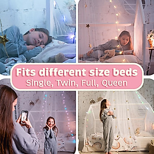 Bed Canopy with Lights, White Canopy Bed, Bed Canopy for Girls Room, Princess Bed Canopy | Single, Twin, Full, Queen | Bed Canopy for Girls, Kids Bed, Hanging Canopy, Fairy Lights Led Canopy